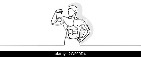 Continuous one line drawing of a weightlifter. Strong muscular man. One ...
