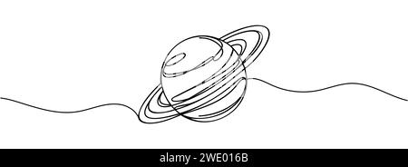 One continuous line saturn planet astronomy concept. Space logo orbinal ...
