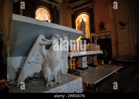 Elegant Marble Lectern Adorned with an Angel Sculpture in the Tranquil ...