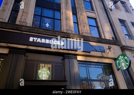 Starbucks coffee shop frontage, logo and rondel sign, Queen Street ...