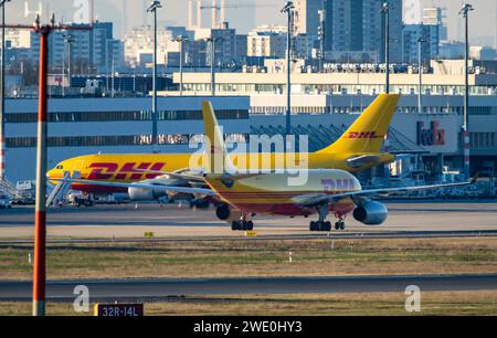 DHL Airbus A330-243F, cargo aircraft landing at Cologne-Bonn Airport ...