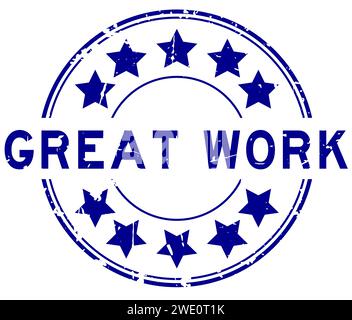 Grunge blue thank you with star icon round rubber stamp on white ...