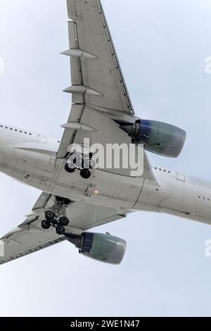 Fuselage and two jet engines of a low flying airplane Stock Photo - Alamy