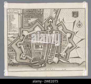 Map of Gorinchem, Anonymous, 1744 print At the top left: Vereen. Nederl ...