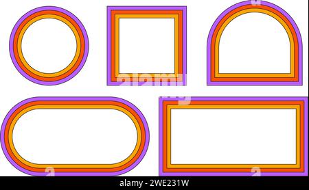 Retro frame with wavy border. Psychedelic rectangle groovy shapes ...