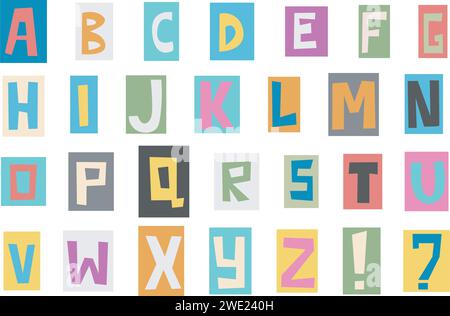 Cut out newspaper letters for criminal anonymous message. Collection of ...