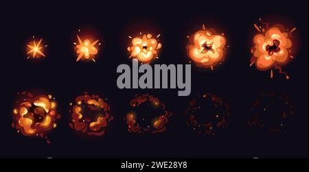 Vector explosion, war game blast fx animation frames sprite. Effect ...