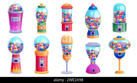 Red vending machine icon cartoon vector. Bubblegum equipment. Sweet ...