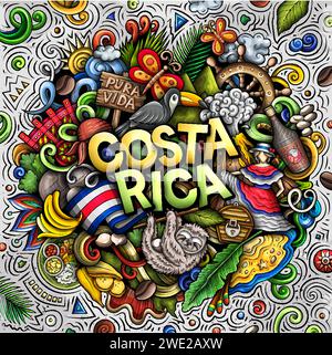 Costa Rica cartoon vector doodle designs set. Colorful detailed ...