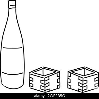 Image of two people drinking sake, simple line drawing illustration ...