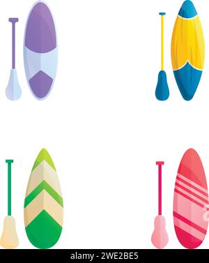 Paddle board icons set cartoon vector. Sup water. People activity Stock Vector Image & Art - Alamy