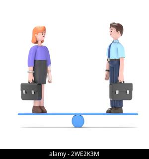 Equal weight business person. Business seesaw and balance.3D rendering ...