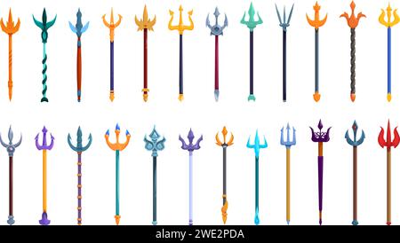 golden trident weapon of Poseidon. aquaman staff. flat vector ...