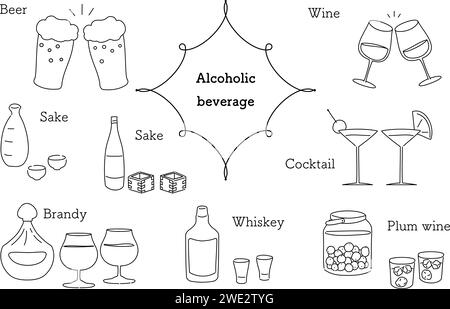Sake to Western sake, cocktails, beer sets, simple line drawing ...