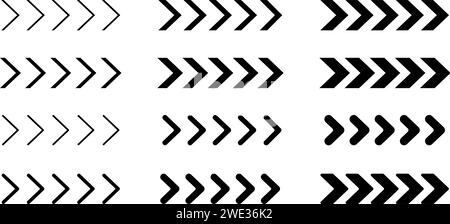 Set of black chevron arrows. Repeated V shaped stripes. Road caution ...