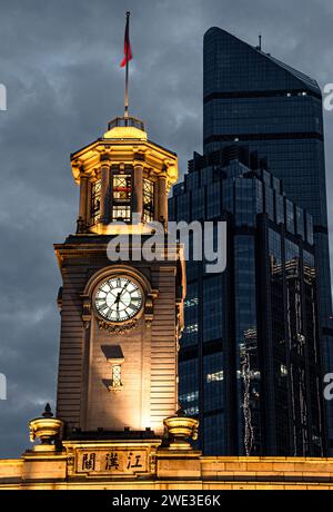 The Hankow Customs House in Wuhan, illuminated by golden lights Stock ...