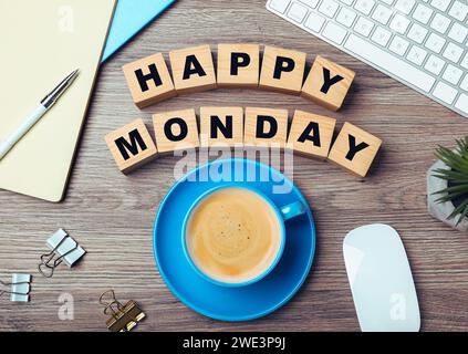 Happy Monday wooden letter alphabet on purple background Stock Photo ...