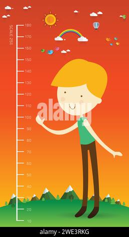 Meter wall with Cartoon character boy vector illustration Stock Vector ...