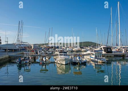 The marina in the coastal town of Medulin in Istria, north west Croatia ...