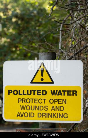 Polluted Water sign at River Mole, Surrey, UK Stock Photo - Alamy