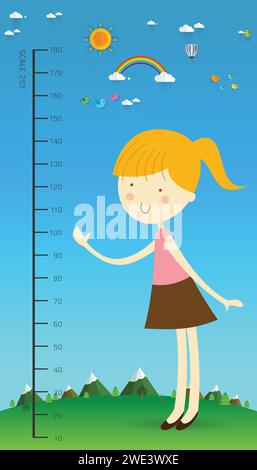 Meter wall with Cartoon character girl vector illustration Stock Vector ...