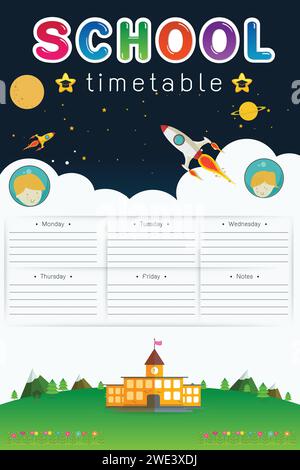 School timetable with space design. Lesson plans all week. Planets and ...