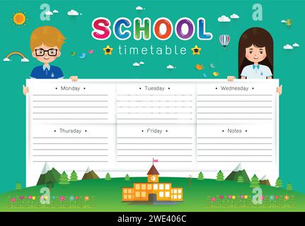 School timetable. Weekly schedule vector template for school students ...