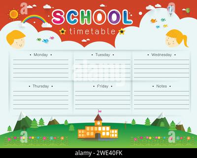 Education school timetable or student schedule with cartoon vector ...