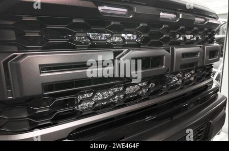 Yerevan, Armenia, August 18, 2023: Ford F-150 Raptor radiator grill and ...