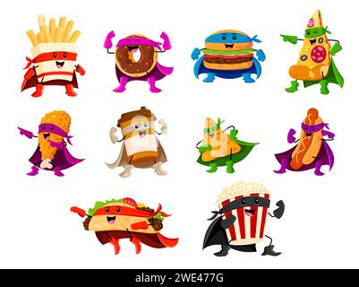 Cartoon fast food superhero characters pattern. Vector tile background ...
