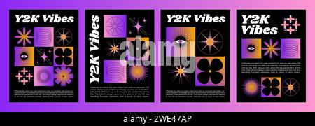 Y2k banners set with abstract black signs. Vector realistic ...