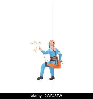 Construction worker welding at height vector illustration. Cartoon ...