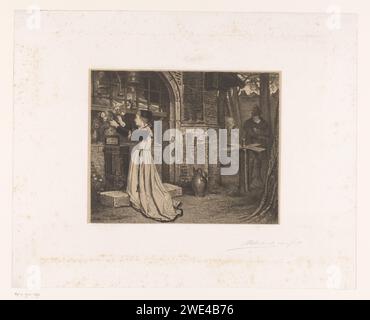 Faust and Gretchen in a garden at a chapel, Jean Baptiste Pierre ...