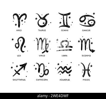 Horoscope Symbols. Star Constellations of 12 Zodiac Signs. Vector ...