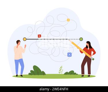 Complex way concept. Hard route, complicated journey. Chaos path line ...