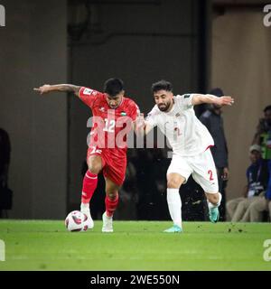 Al Rayyan, Qatar. 14th Jan, 2024. Zaid Qunbar of Palestine and Saeid ...