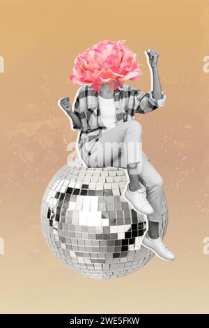 Vertical collage image of headless woman daisy sunflower reading book ...