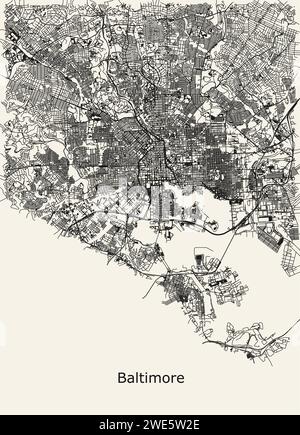 Vector map of Baltimore. Street map poster illustration. Baltimore map ...