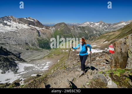 Austria, Tyrol, Female hiker following trail towards Hoher Riffler ...