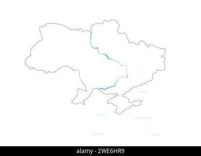 Ukraine map line, linear thin vector. Ukraine simple map and flag Stock ...