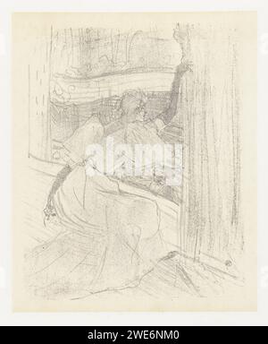 Portrait of actress Yvette Guilbert seen from behind as she bows before ...