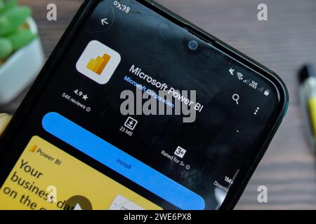 Microsoft Power BI application on Smartphone screen. Power BI is a ...