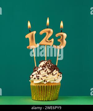 Birthday card with green number 123 candle - Pastel pink background ...
