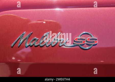 Chevrolet Malibu SS emblem on body of restored classic car Stock Photo ...