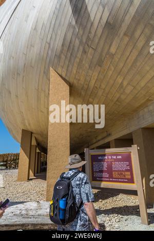 Sign outside the Life-size replica of Noah's Ark at the Ark Encounter ...