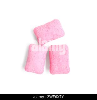 Pink chewing gums on white background Stock Photo - Alamy