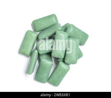Green chewing gums on white background Stock Photo - Alamy
