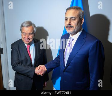 Turkey's Foreign Minister Hakan Fidan answers questions from reporters ...