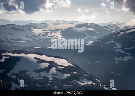 Mountain peak with Jostedalsbreen glacier, view from the summit of ...
