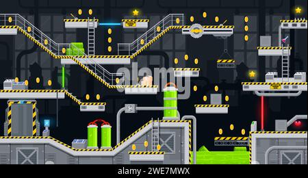 Arcade underground factory game level map interface. Traps and steel ...